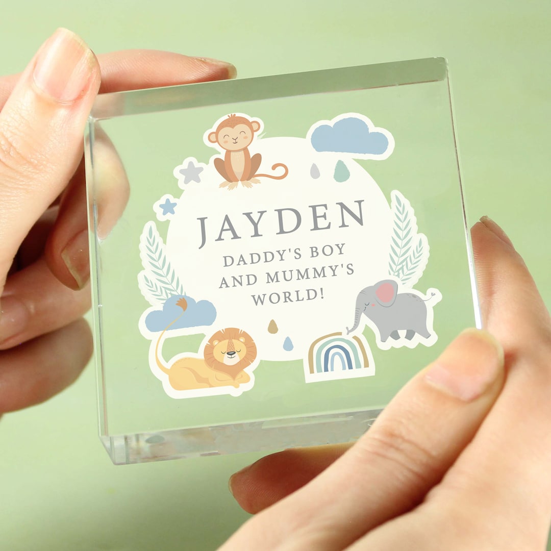 Personalised Safari Animals Crystal Token - Baby Shower Gift - Newborn ...