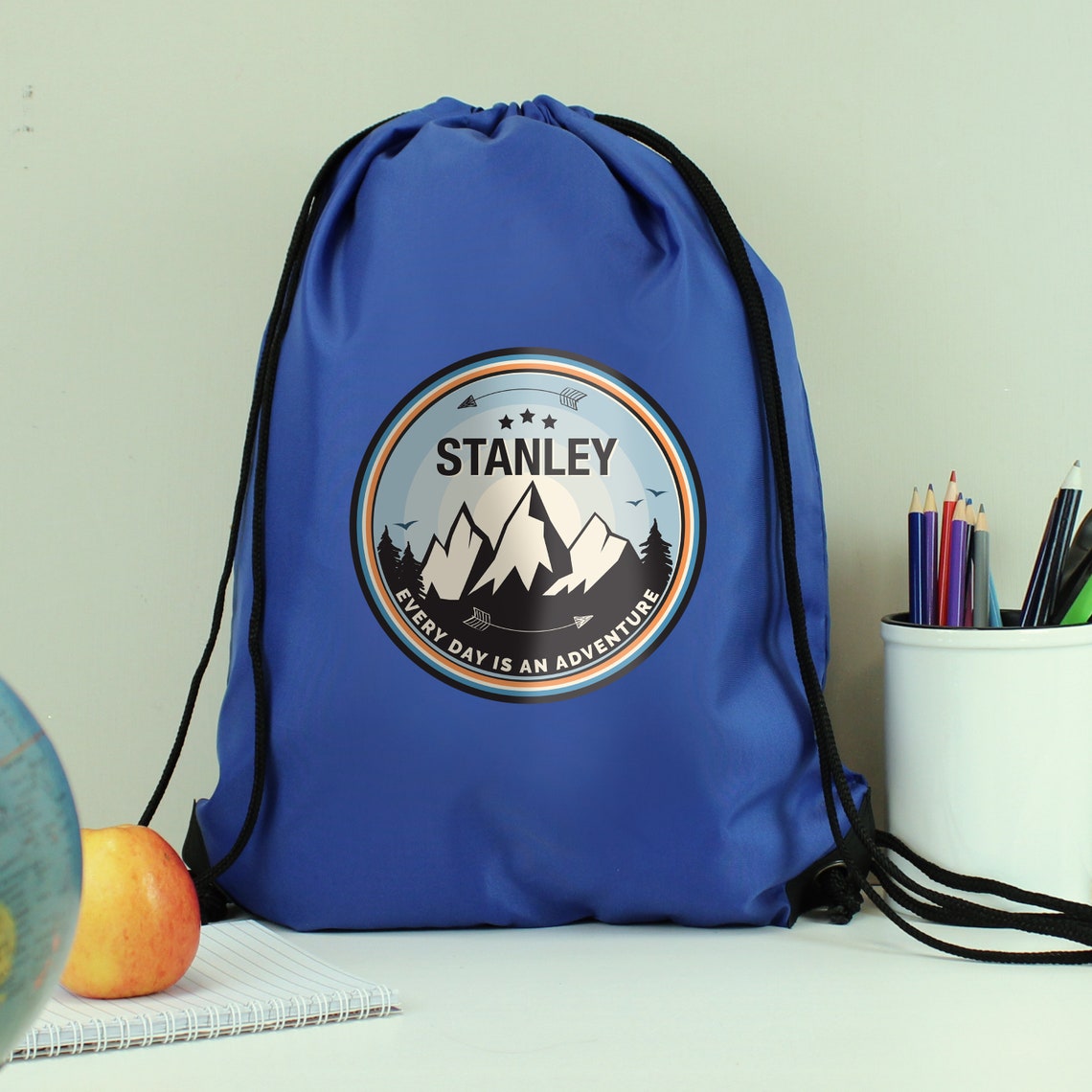 Personalised Blue School Draw String Bag, Swim Bag, Adventure Design - Etsy