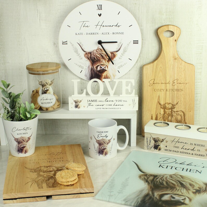 Personalised Highland Cow Wooden Clock - Perfect Home Decor Gift ...