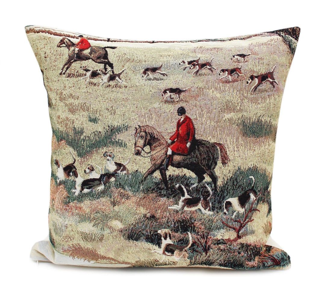 Peggy Wilkins 18" X 18" Tally Ho Hunting Scene Tapestry Cotton Filled ...
