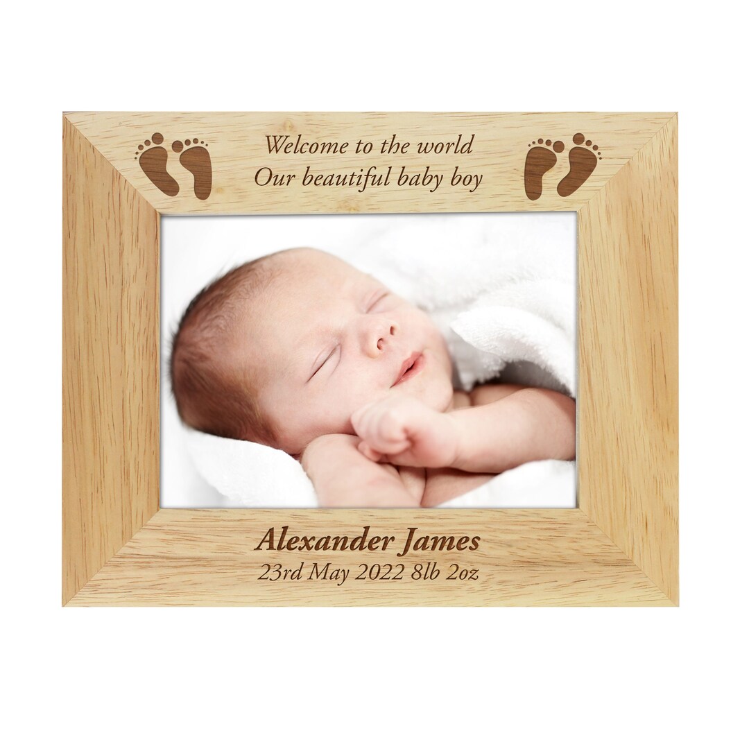 Personalised Baby Feet 5x7 Landscape Wooden Photo Frame - Perfect ...