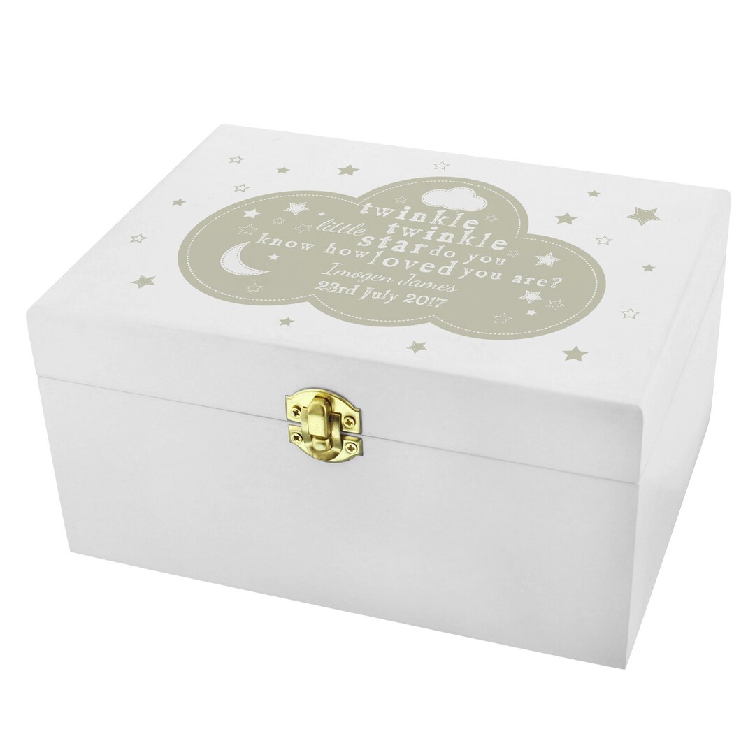 Personalised Twinkle Twinkle White Wooden Keepsake Box- New Born Gift ...
