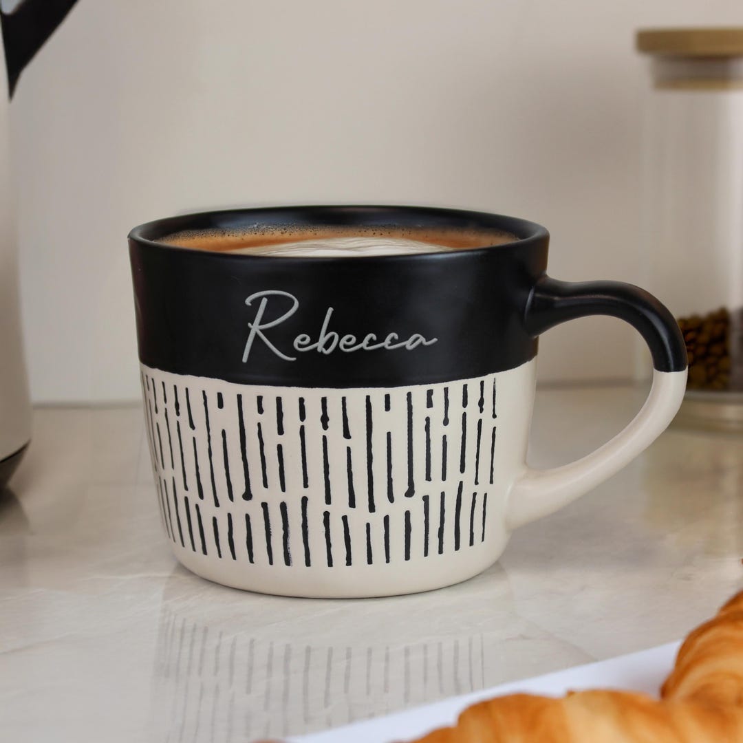 Personalised Black Dipped Dash Ceramic Mug – Custom Name Gift, Handmade ...