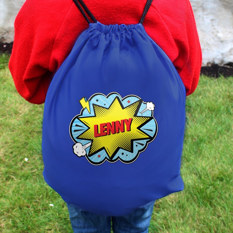 Personalised Blue School Draw String Bag, Swim Bag, Superhero Design - Etsy