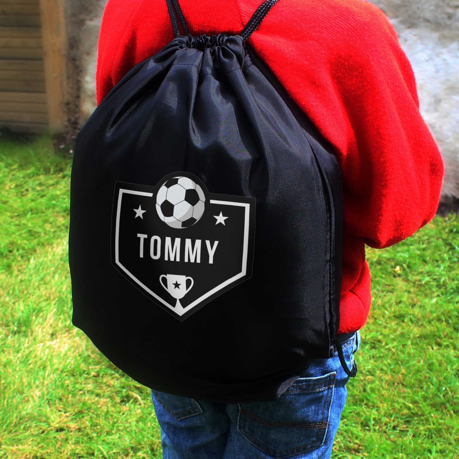 Personalised Black School Draw String Bag, Swim Bag, Football Design - Etsy
