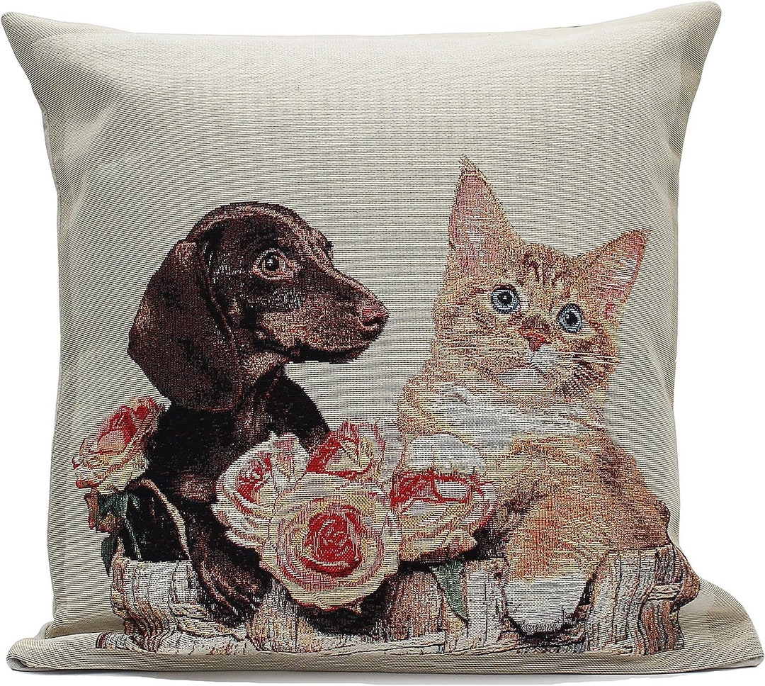 Peggy Wilkins 18" X 18" Franco the Dachshund and Ginger the Cat ...