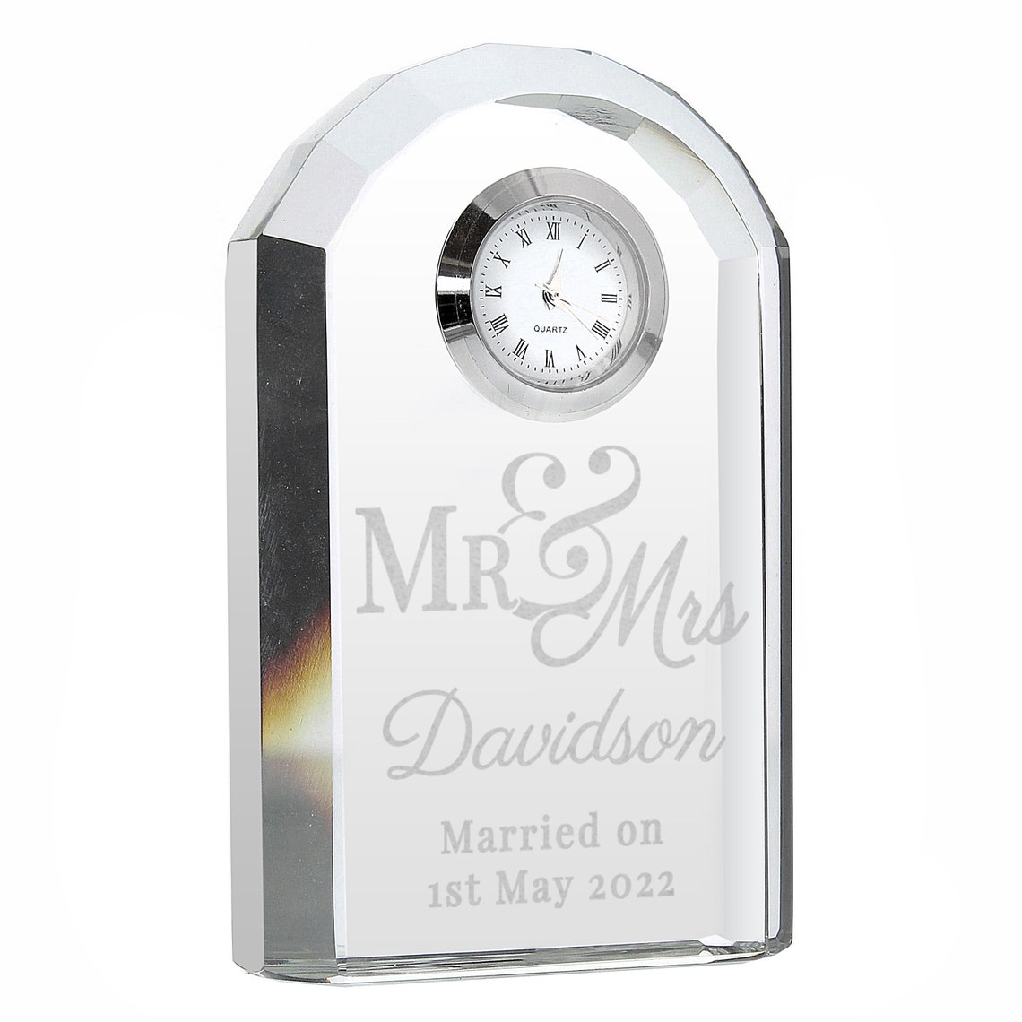 Personalised Mr & Mrs Crystal Mantle Piece Clock, Perfect Couples Gift ...