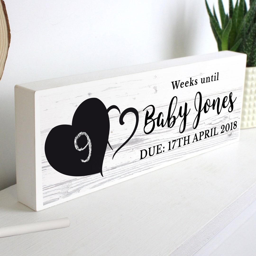 Personalised Rustic Chalk Countdown Wooden Block Sign - Pregnancy ...
