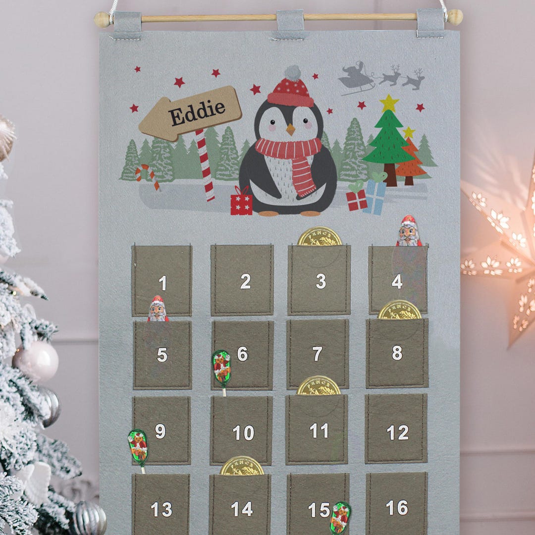 Personalised Christmas Penguin Advent Calendar in Silver Grey Perfect ...