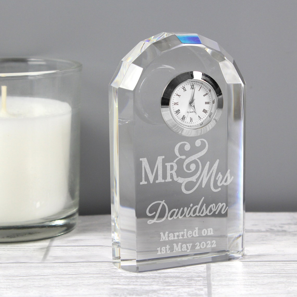 Personalised Mr & Mrs Crystal Mantle Piece Clock, Perfect Couples Gift ...