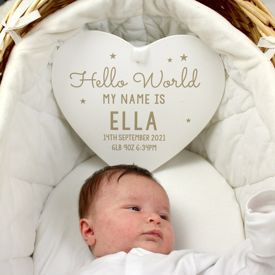 Personalised Hello World Large Wooden Heart Decoration - Perfect ...