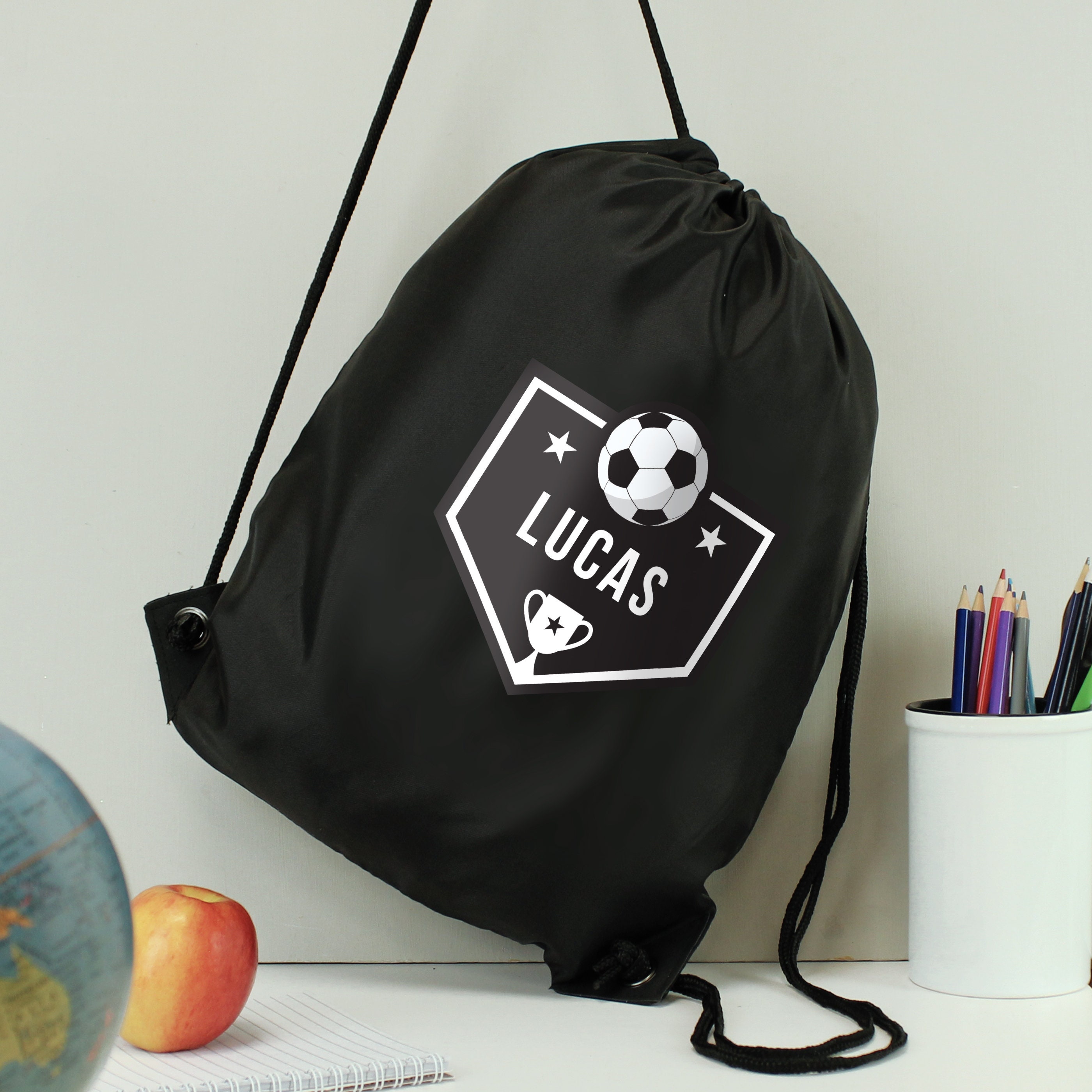 Personalised Black School Draw String Bag, Swim Bag, Football Design - Etsy