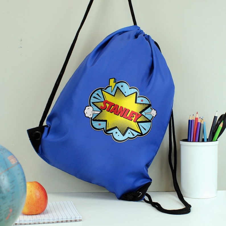 Personalised Blue School Draw String Bag, Swim Bag, Superhero Design - Etsy