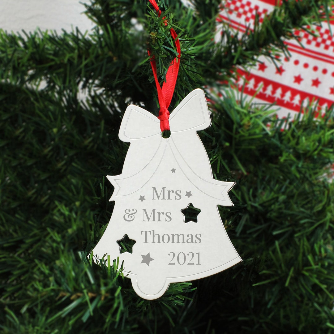 Personalised Mr and Mrs Bell Shaped White Christmas Tree Decoration ...
