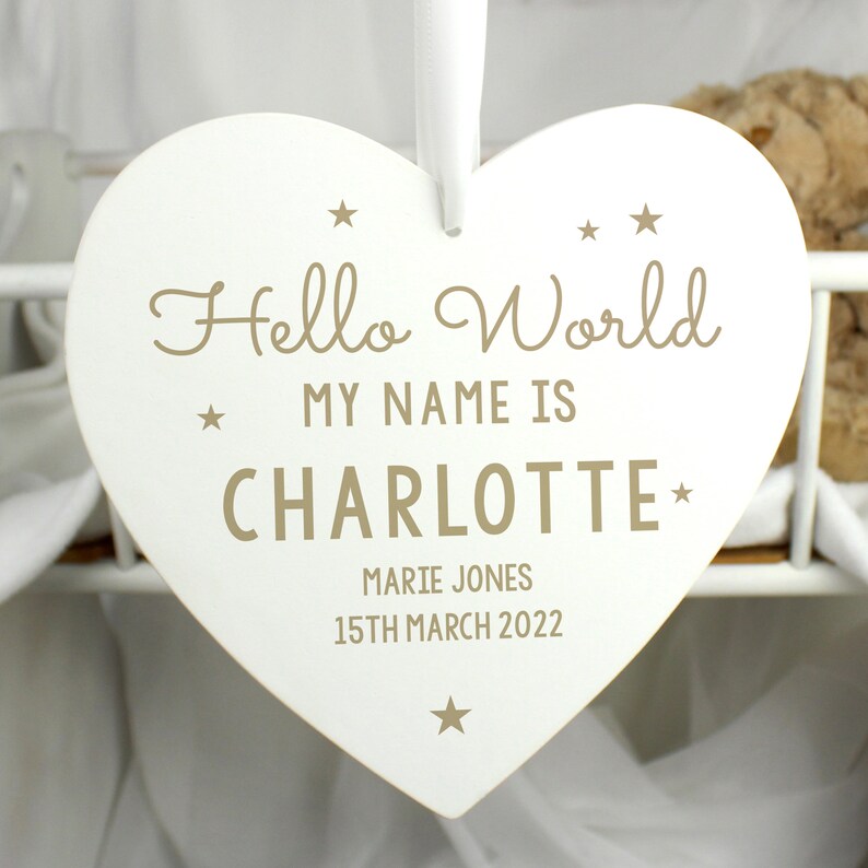 Personalised Hello World Large Wooden Heart Decoration - Perfect ...