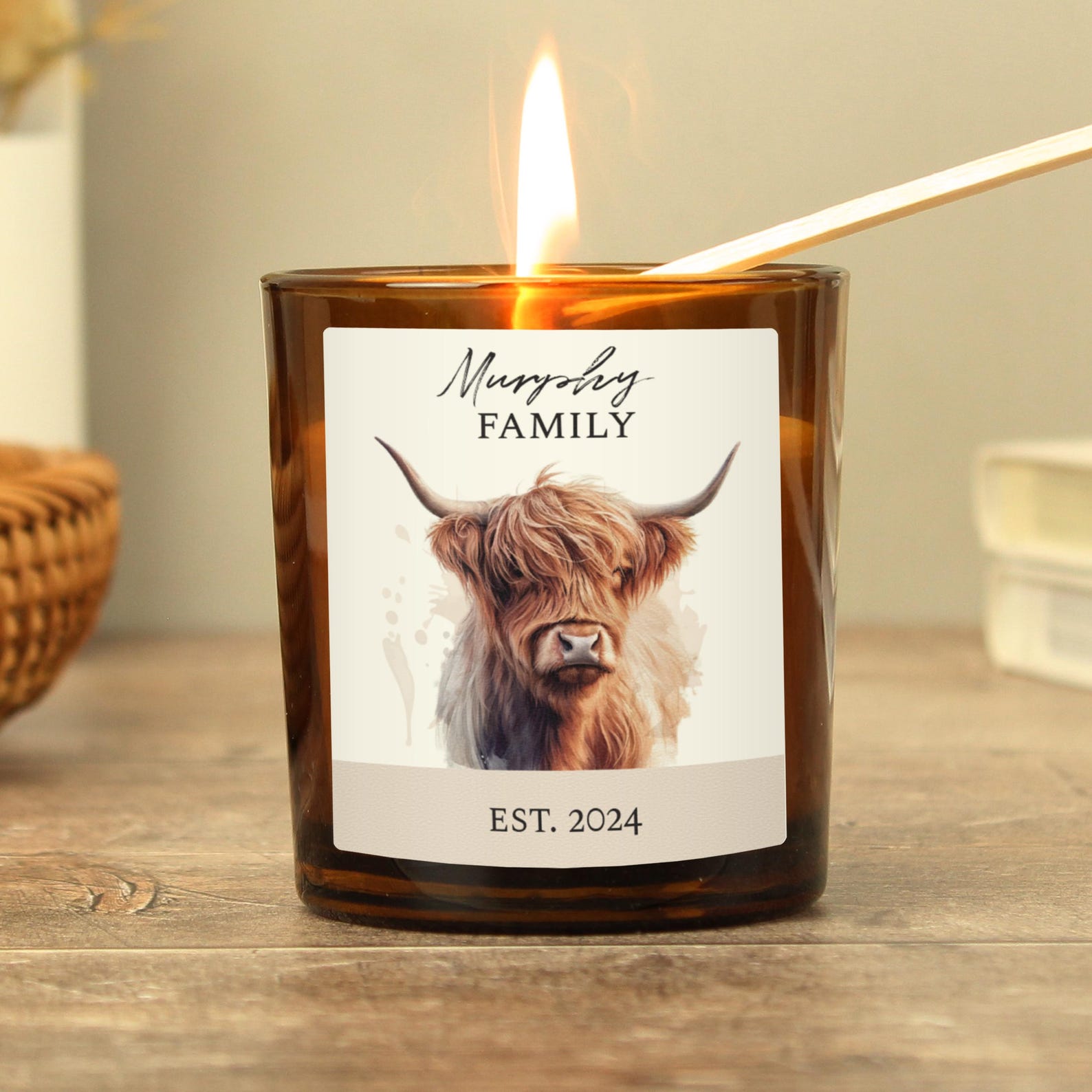 Personalised Highland Cow Amber Glass Candle - Perfect House Warming ...