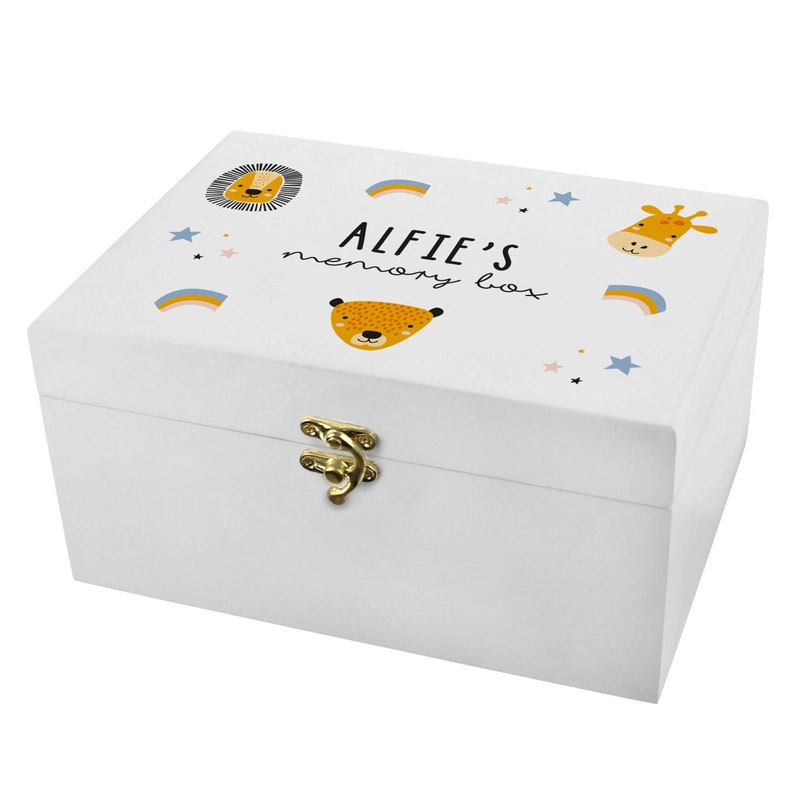 Personalised Safari Animals White Wooden Keepsake Box - Christmas Gift ...