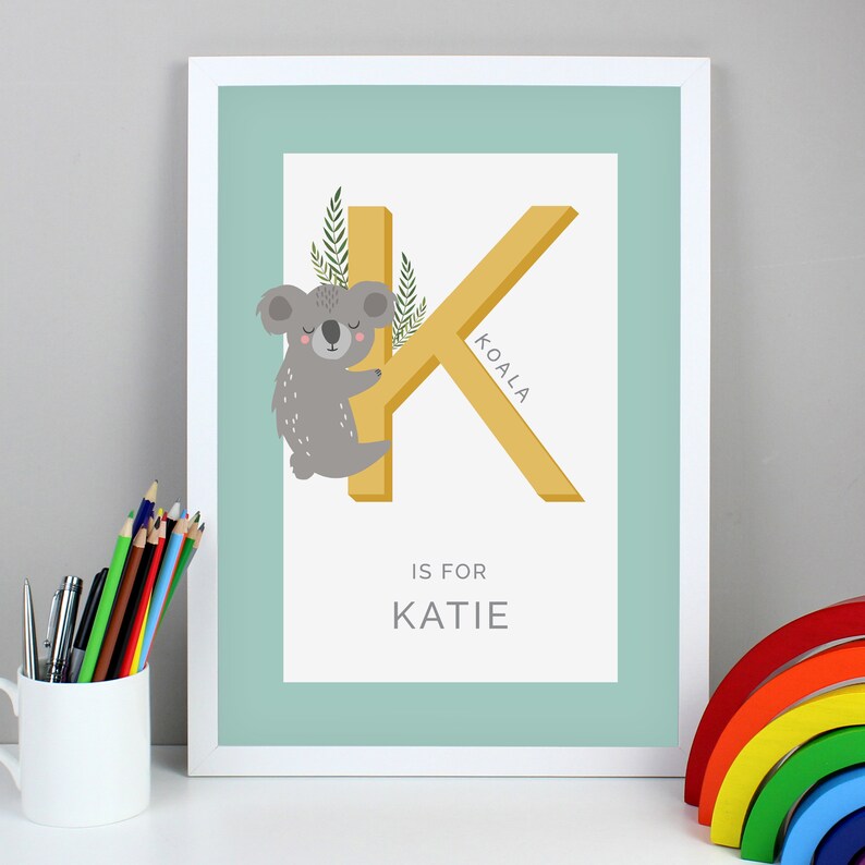 Personalised Animal Alphabet A3 White Framed Print Perfect Baby Bedroom ...