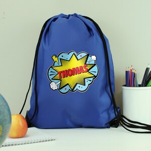 Personalised Blue School Draw String Bag, Swim Bag, Superhero Design - Etsy