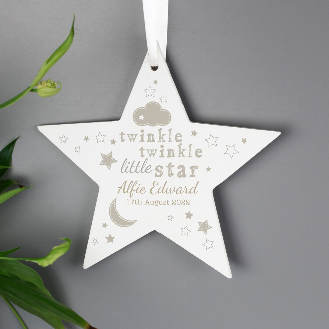 Personalised Twinkle Twinkle Wooden Star Decoration - Christening Gift ...