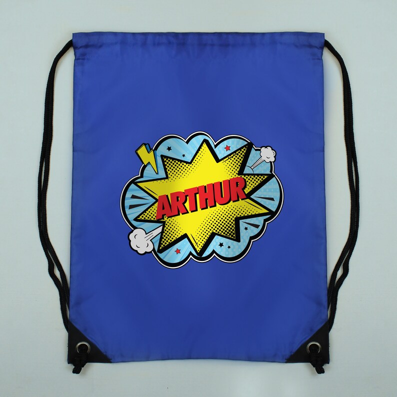 Personalised Blue School Draw String Bag, Swim Bag, Superhero Design - Etsy