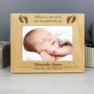 Personalised Baby Feet 5x7 Landscape Wooden Photo Frame - Perfect ...