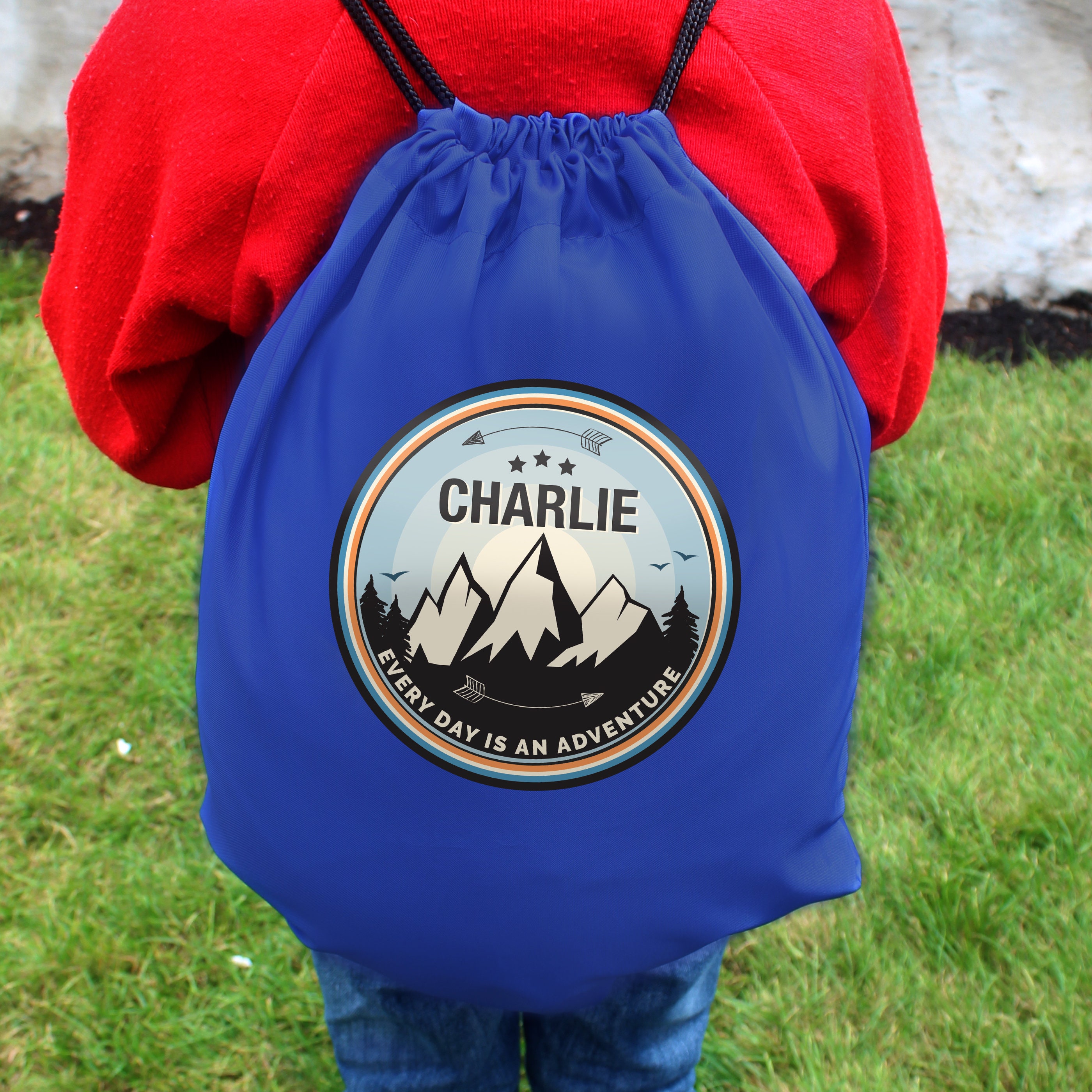 Personalised Blue School Draw String Bag, Swim Bag, Adventure Design - Etsy