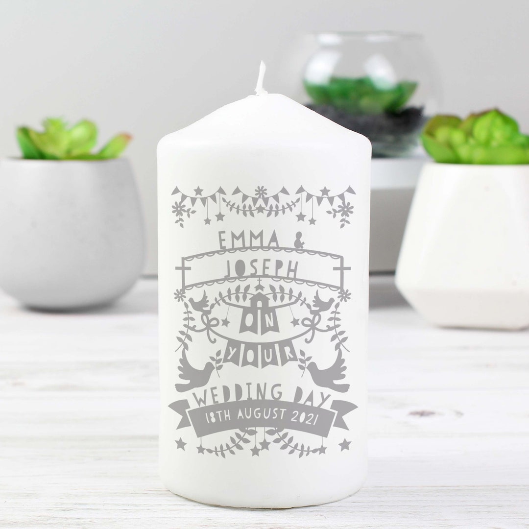 Personalised Grey Papercut Style Pillar Candle Perfect Baby Shower Gift ...