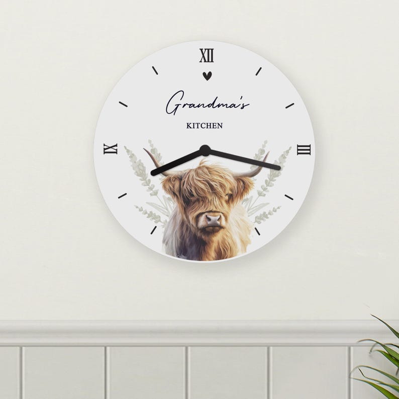 Personalised Highland Cow Wooden Clock - Perfect Home Decor Gift ...