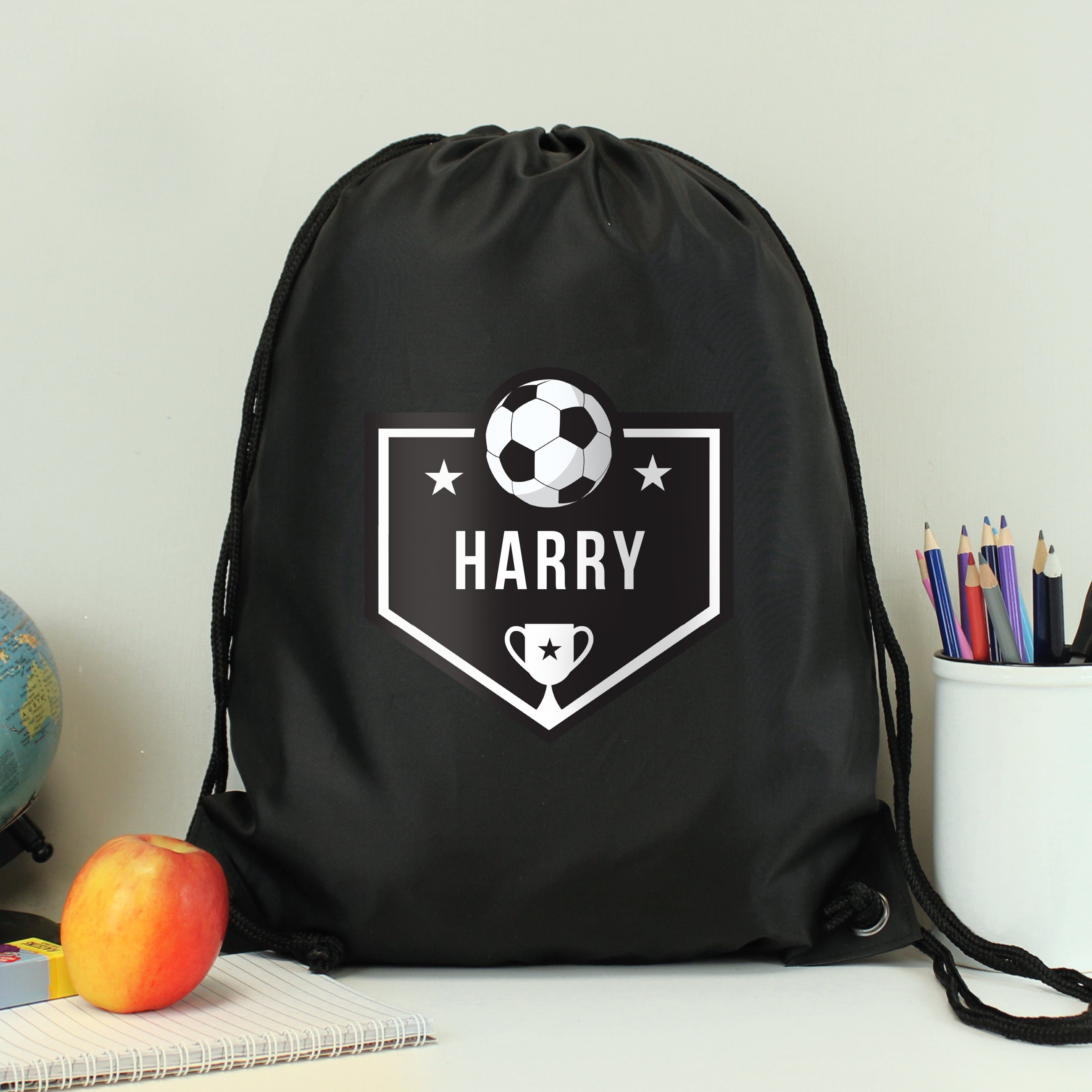 Personalised Black School Draw String Bag, Swim Bag, Football Design - Etsy