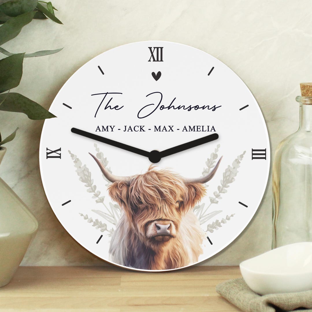 Personalised Highland Cow Wooden Clock - Perfect Home Decor Gift ...