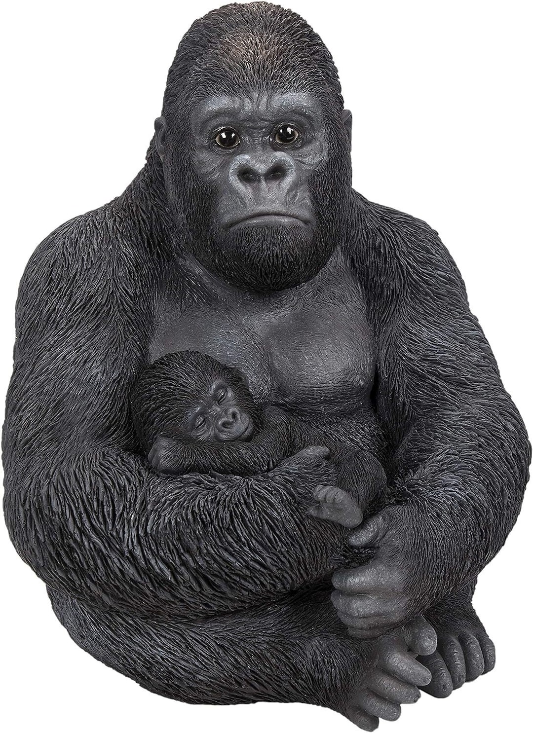 Vivid Arts Real Life Sitting Gorilla and Baby Resin Ornament Sculpture ...