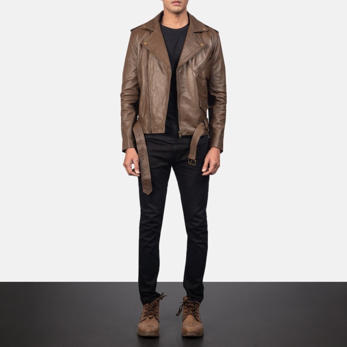 Allaric Alley Mocha Leather Biker Jacket - Etsy