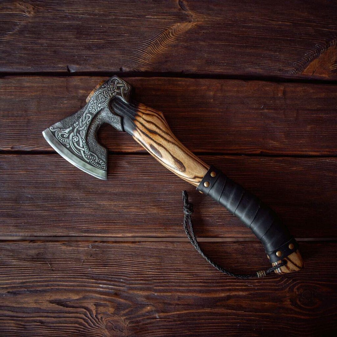 Hand Forged Odin’s Viking Axe Carbon Steel Bearded Camping Hatchet ...