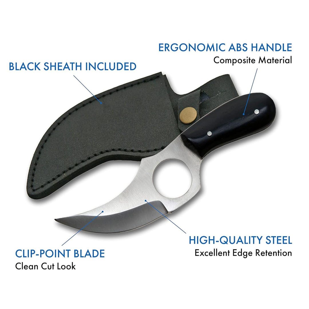 Compact Skinner Knife With Finger Loop & Leather Sheath - Etsy