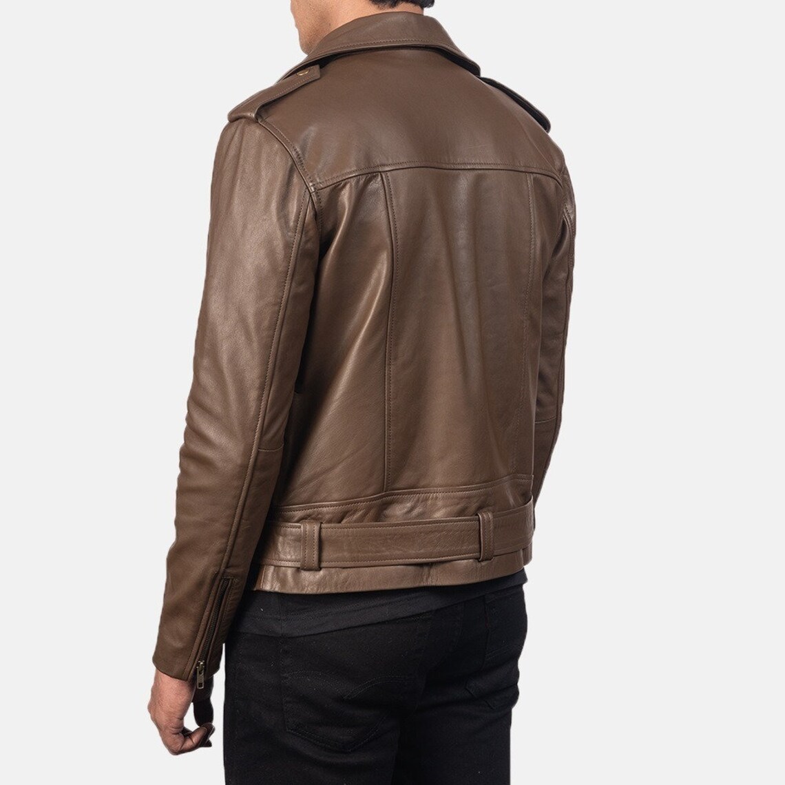 Allaric Alley Mocha Leather Biker Jacket - Etsy