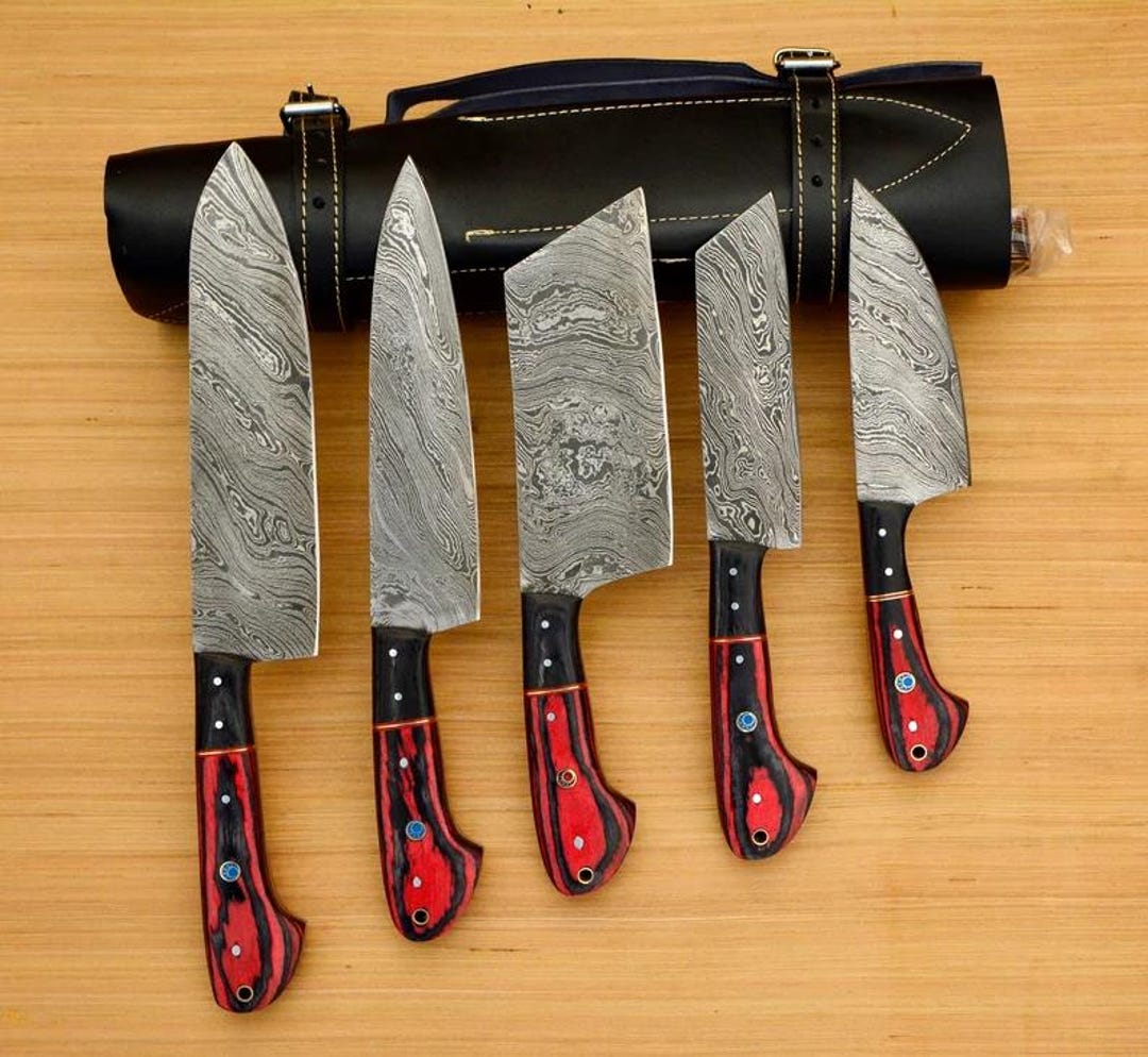 Custom Handmade Chef Knives Set 5 Pcs Leather Bag Kitchen Knives ...