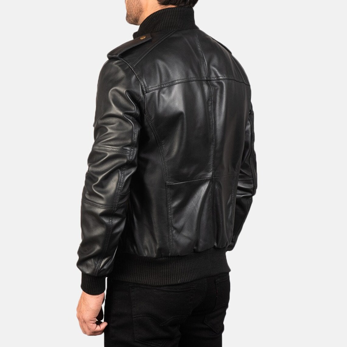 Agent Shadow Black Leather Bomber Jacket - Etsy