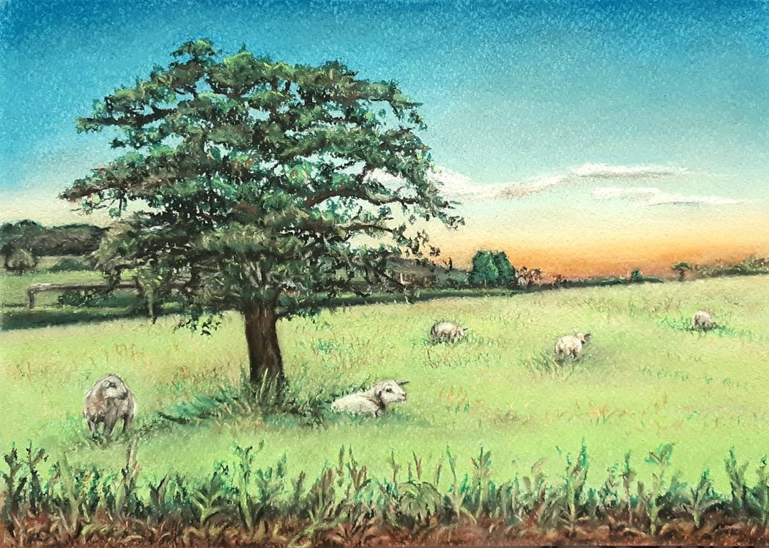 Custom Soft Pastel Hand Drawn Lanscape Painting - Etsy