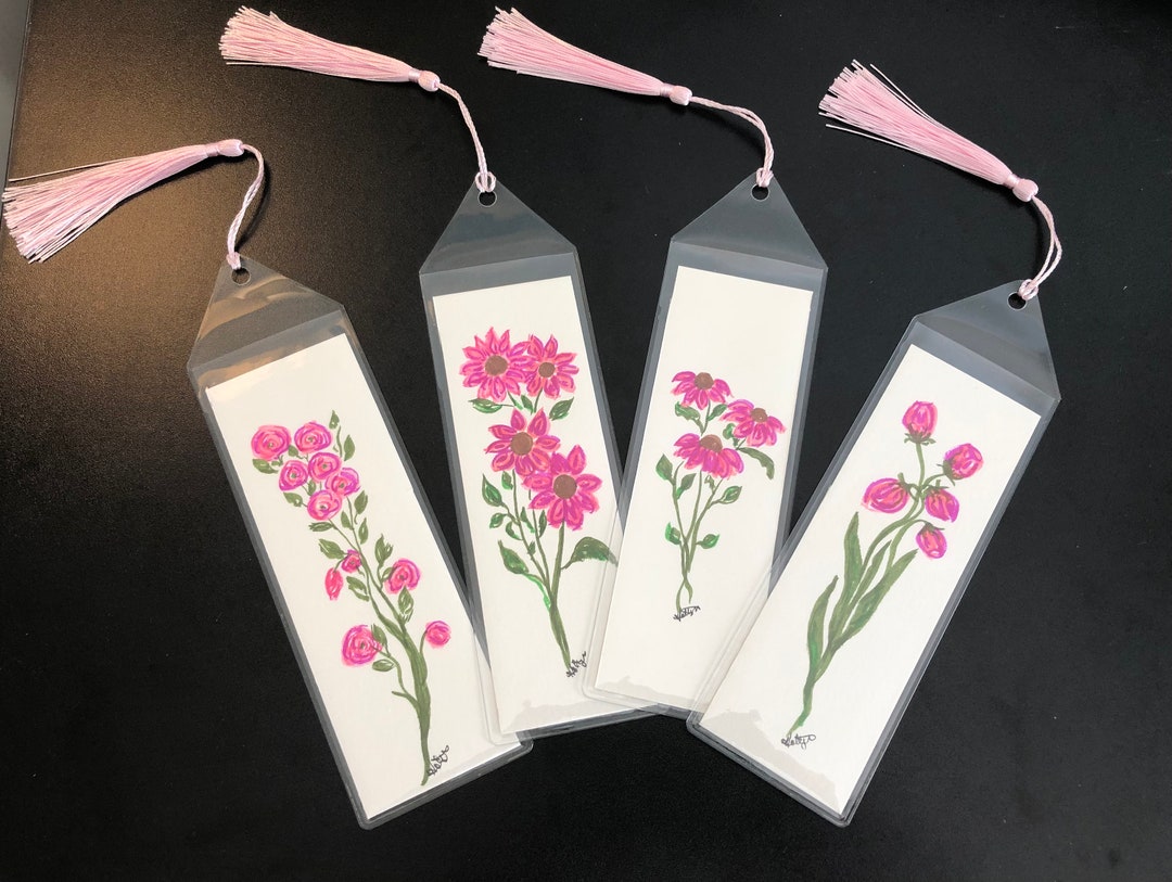 Pink Flowers-bookmarks-hand Painted - Etsy