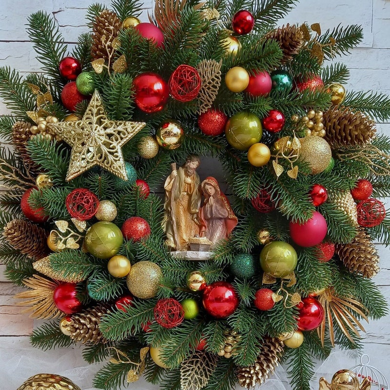 Religious Christmas Wreath - Etsy