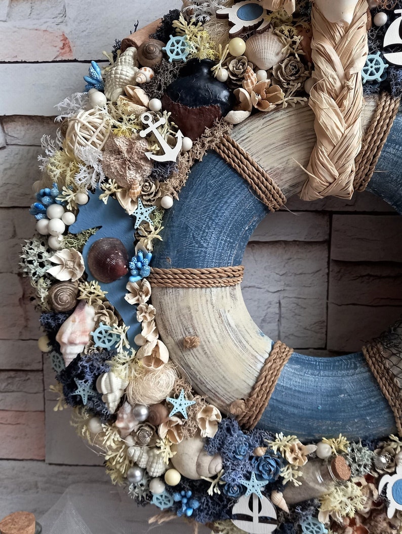 Nautical Coastal Wreath, Welcome Wreath, Beach Shell Wreath, Summer ...