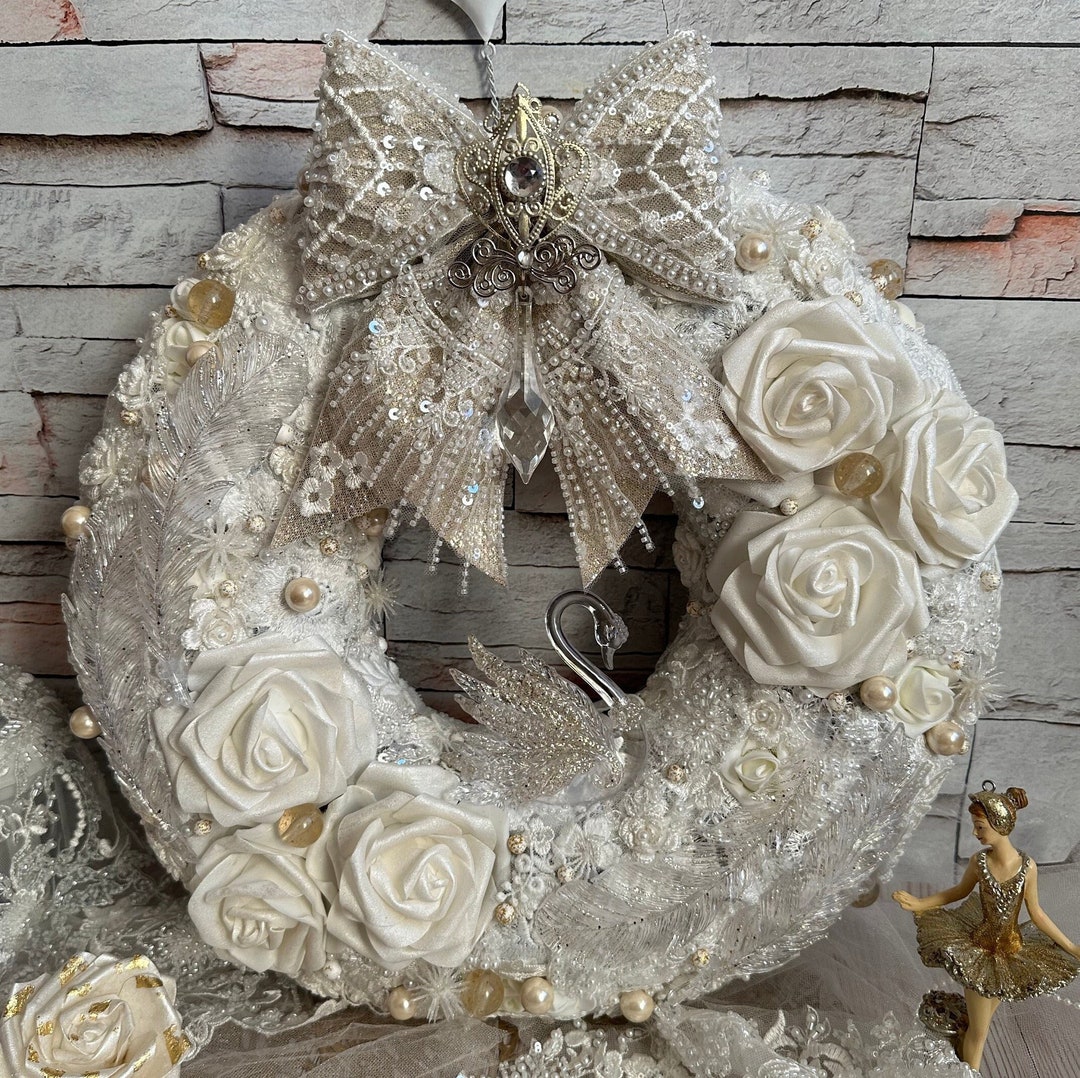 Shabby Chic Wreath, Victorian Wreath, Swan Wreath, Vintage Lace Wreath ...