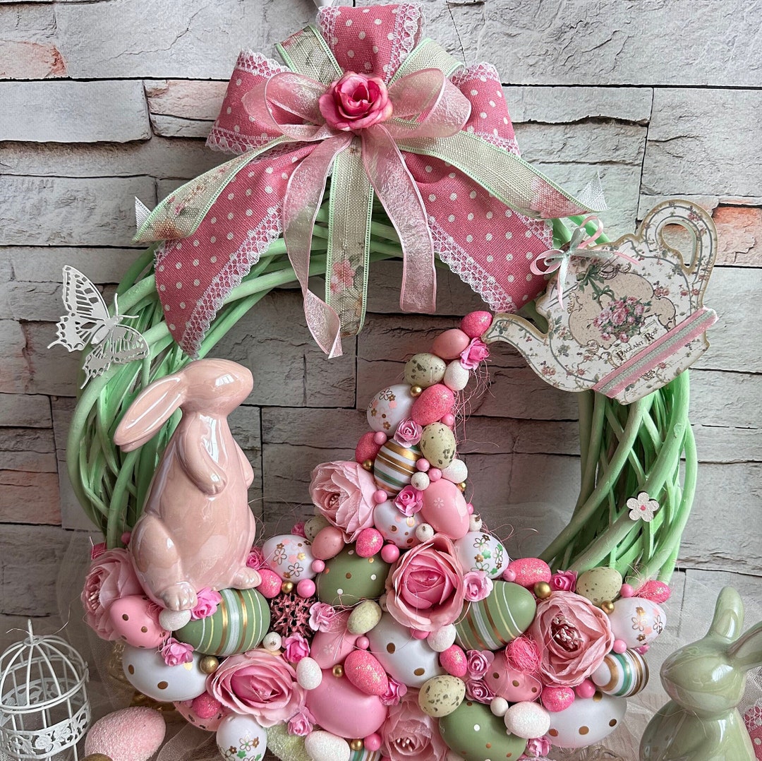 Easter Eggs Wreath, Easter Bunny Door Wreath, Easter Eggs Decor, Spring ...