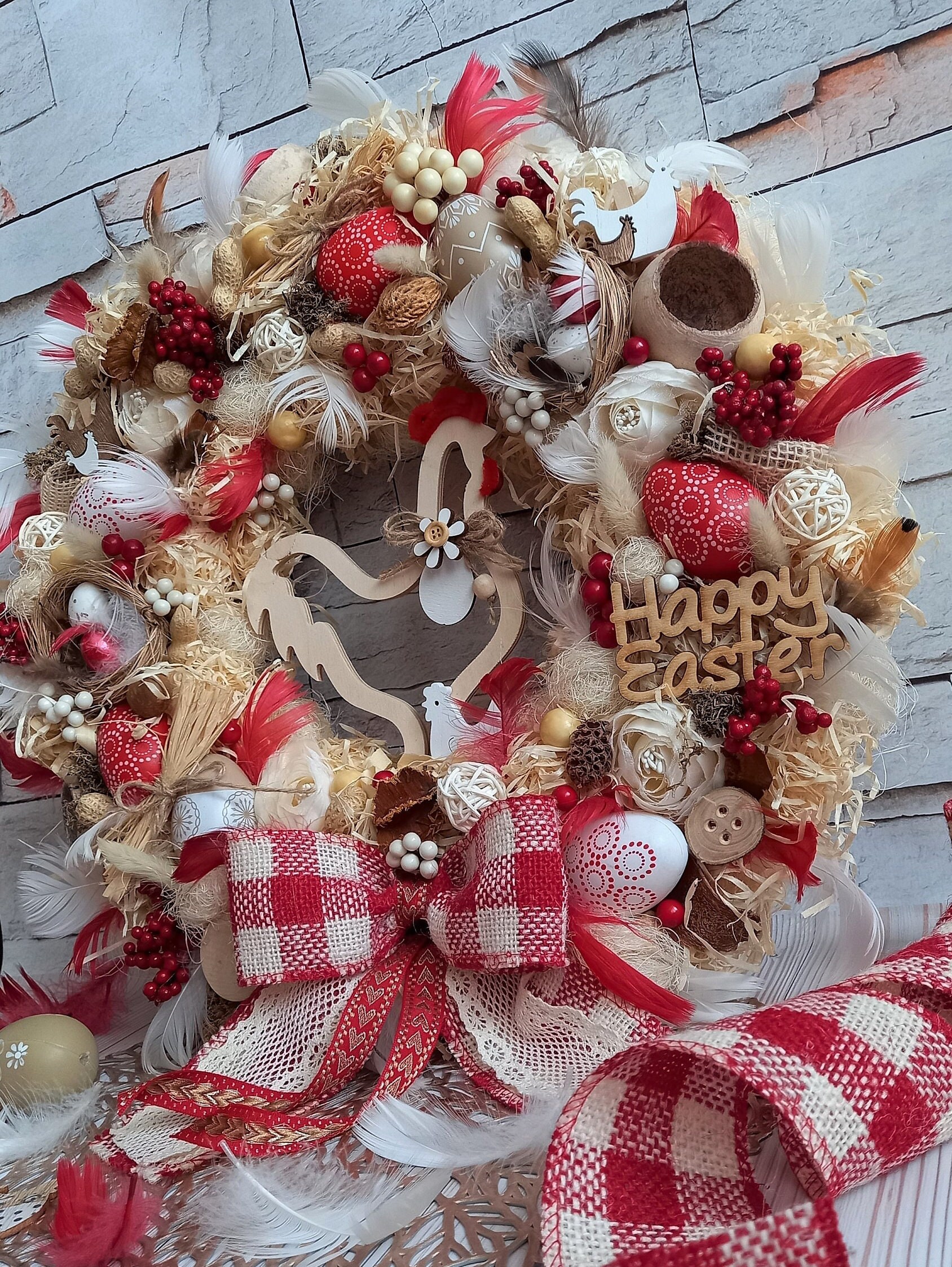 Easter Egg Wreath, Happy Easter Wreath, Farmhouse Easter Chicken and ...