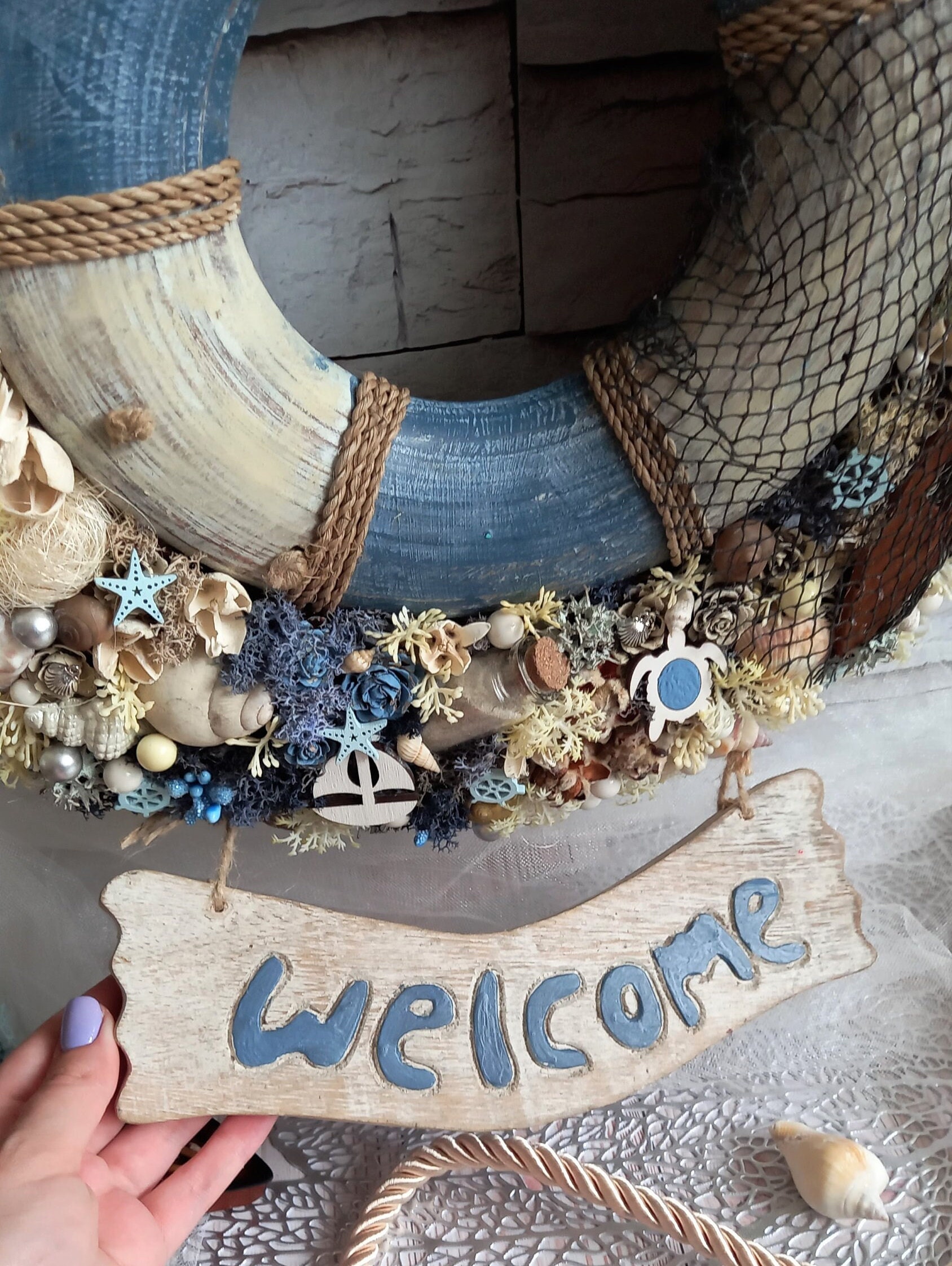 Nautical Coastal Wreath, Welcome Wreath, Beach Shell Wreath, Summer ...