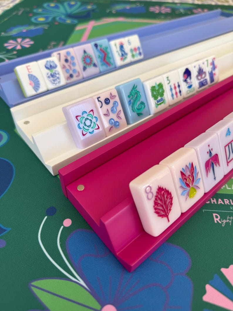 Wooden Mahjong Racks & Magnetic Pushers; White Mahjong Racks Magenta ...