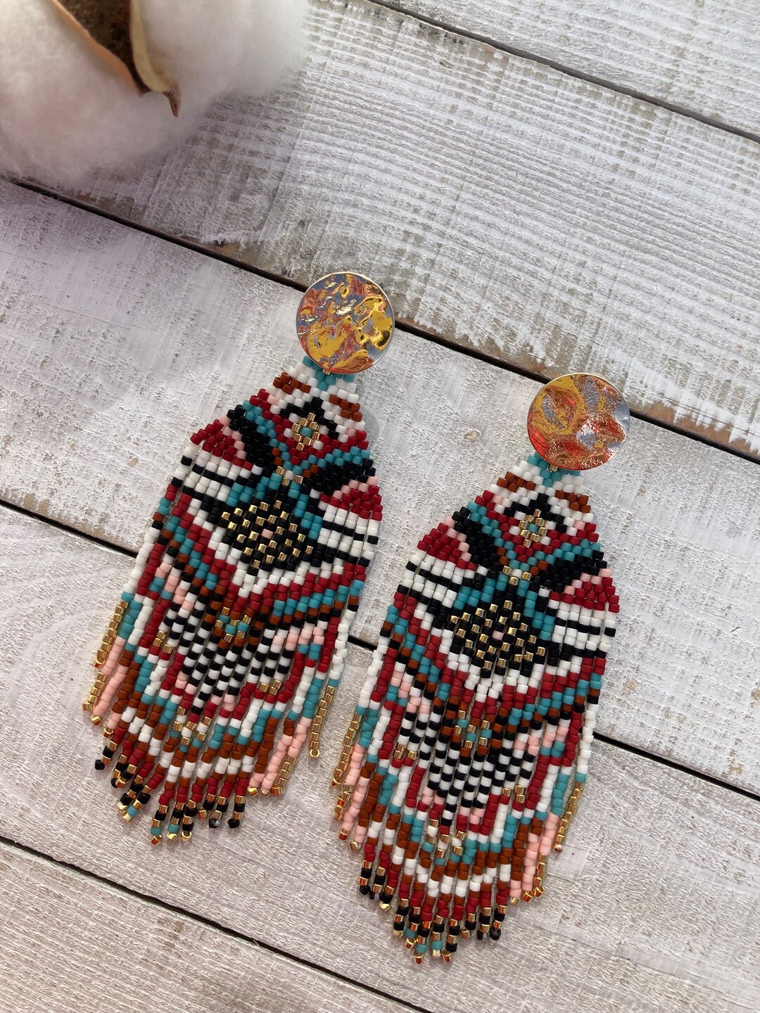 The NAVARRO - Southwestern Beaded Fringe Earrings - Etsy