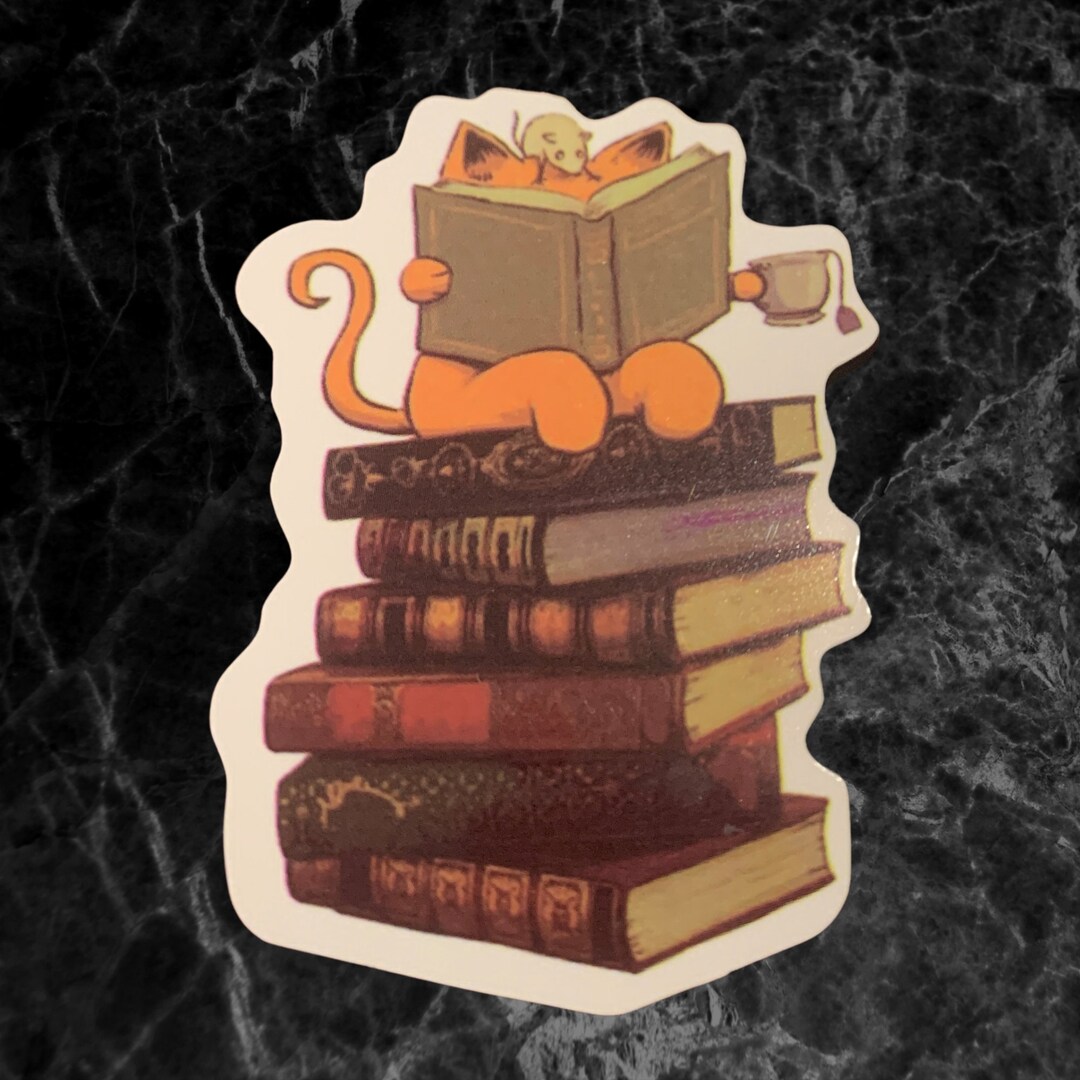 Garfield Cat Reading on a Book Stack Sticker-gift for Book - Etsy