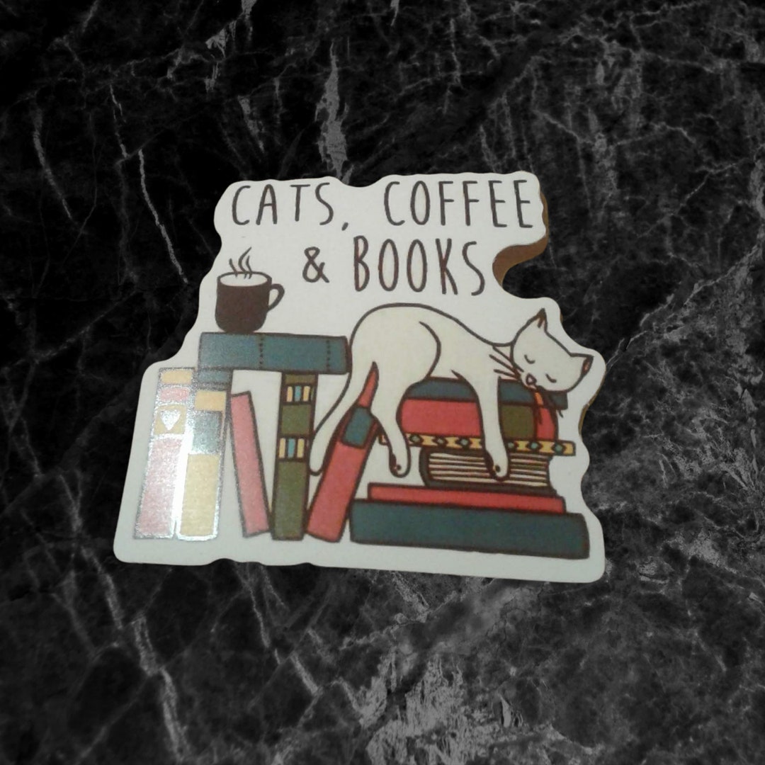 Cats Coffee & Books Sticker Gift for Book Lovers and Book - Etsy